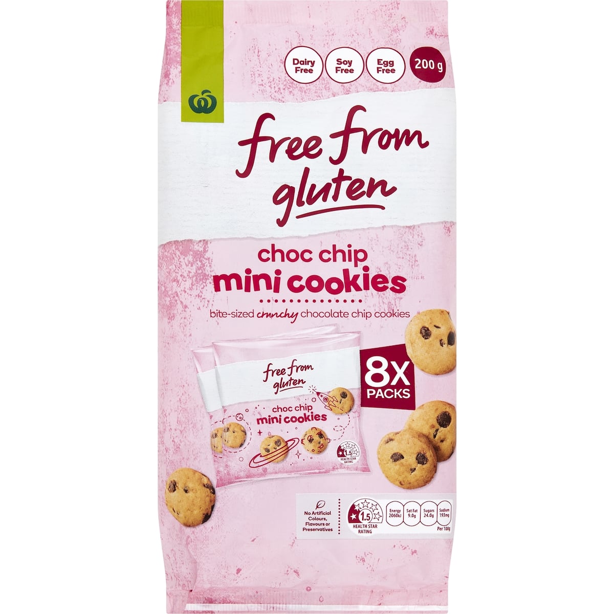 Woolworths Free From Gluten Choc Chip Mini Cookies 8 Pack | bunch