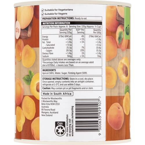 Woolworths Apricot Halves In Syrup 825g | bunch