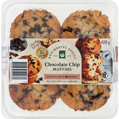 Woolworths Choc Chip Muffin 4 Pack | bunch