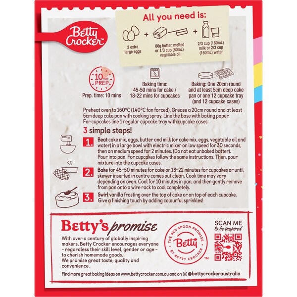 Betty Crocker Rainbow Chip Party Cake Mix 450g | Woolworths