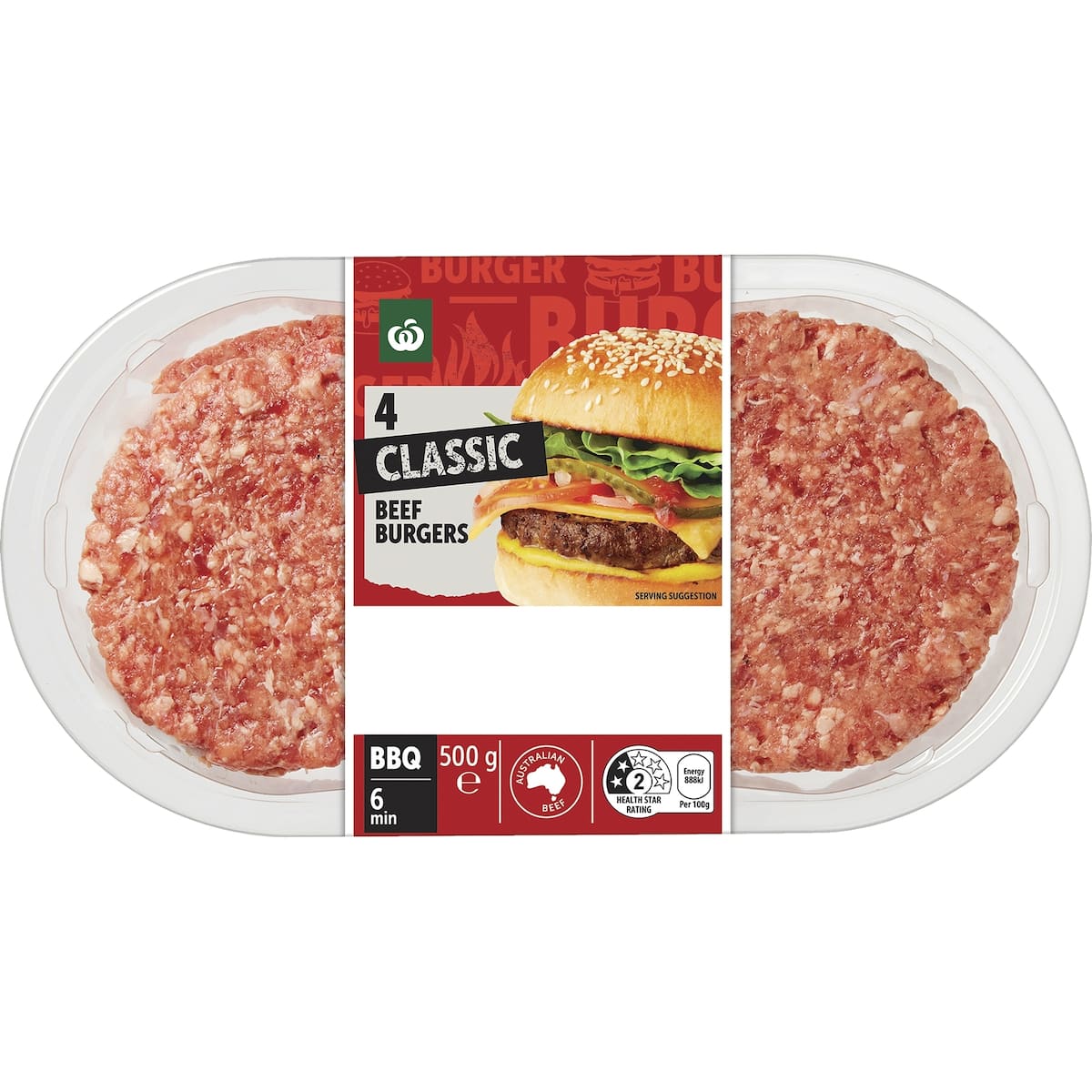 Woolworths 4 Classic Beef Burgers 500g | bunch