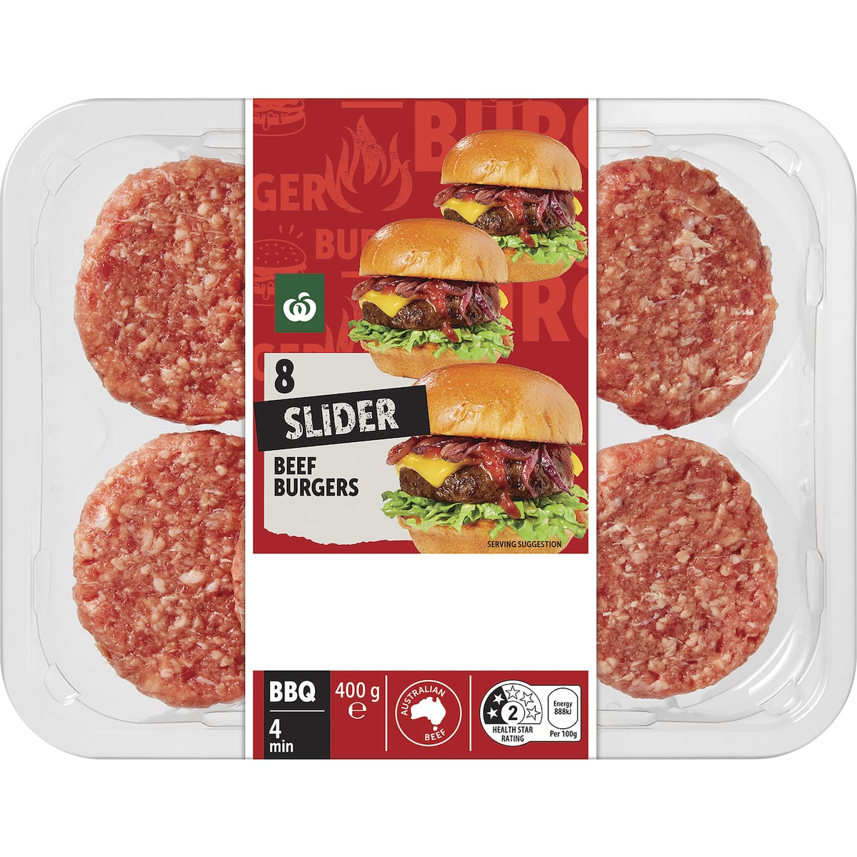 Woolworths 8 Slider Beef Burgers 400g | bunch