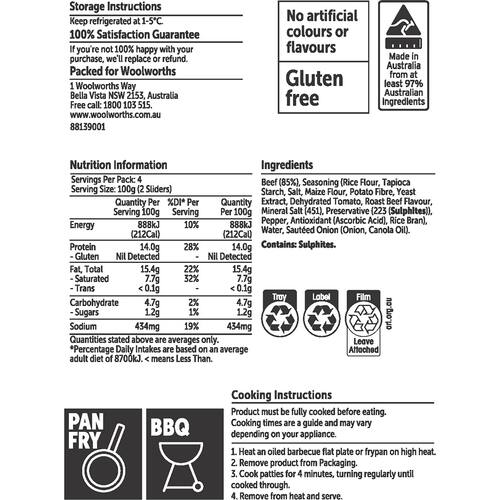 Woolworths 8 Slider Beef Burgers 400g | bunch