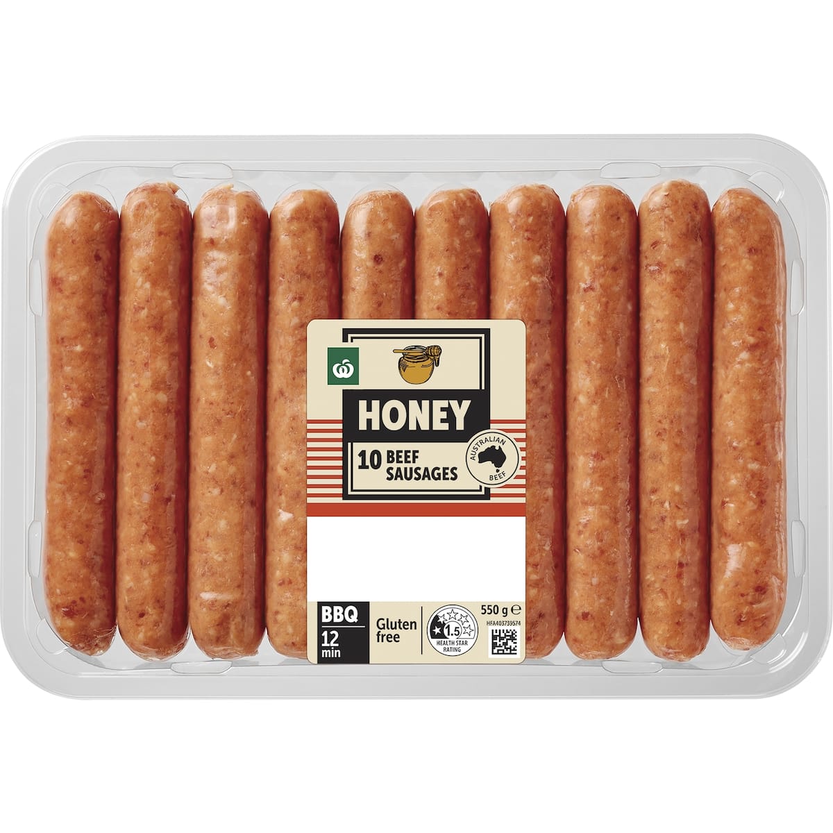 Woolworths 10 Honey Beef Sausages 550g | bunch