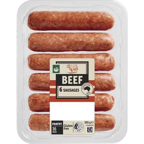 Woolworths 6 Beef Sausages 505g | bunch