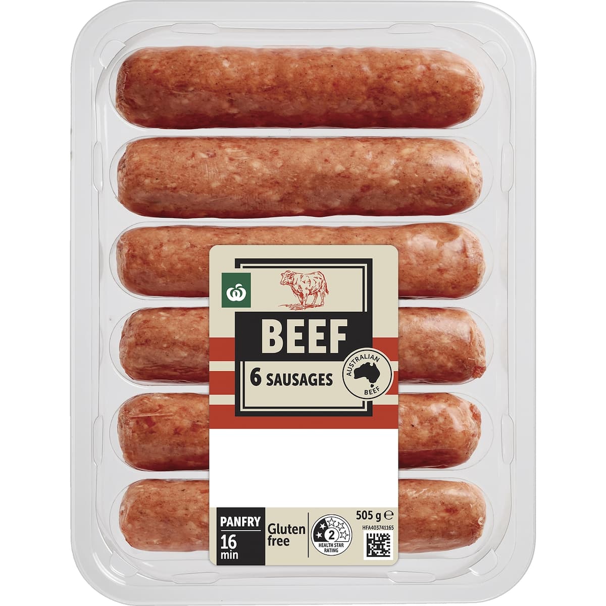 Woolworths 6 Beef Sausages 505g | bunch