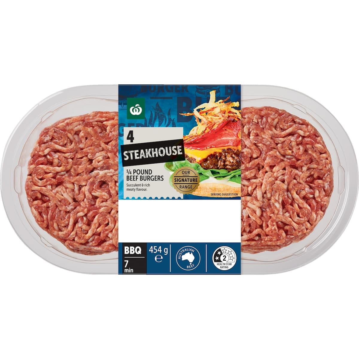 Woolworths 4 Steakhouse Quarter Pound Beef Burgers 454g | bunch