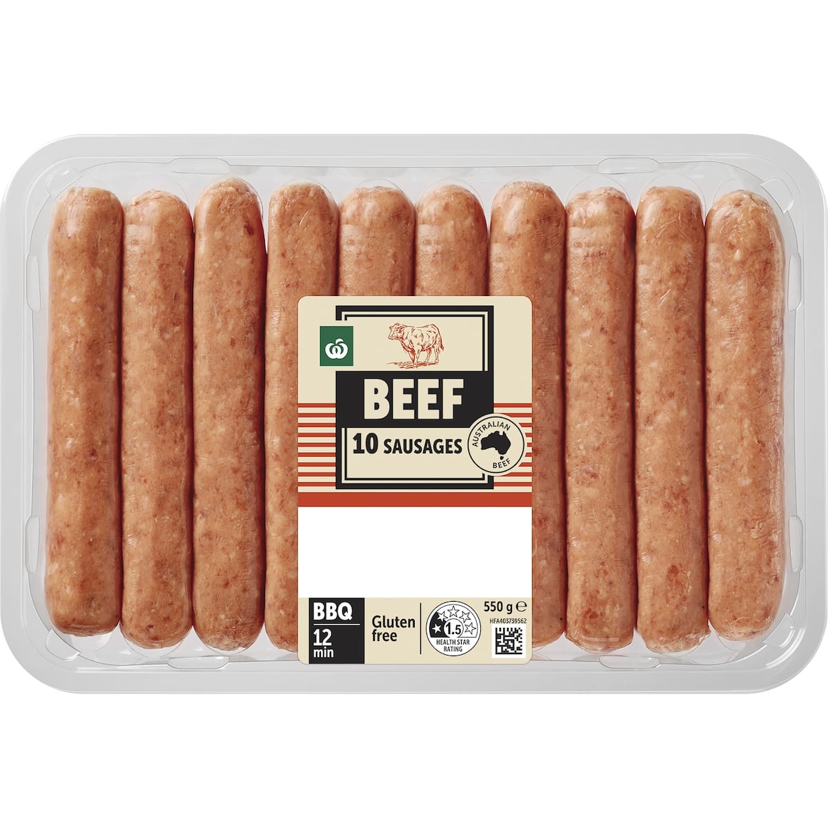 Woolworths 10 Beef Sausages 550g | bunch