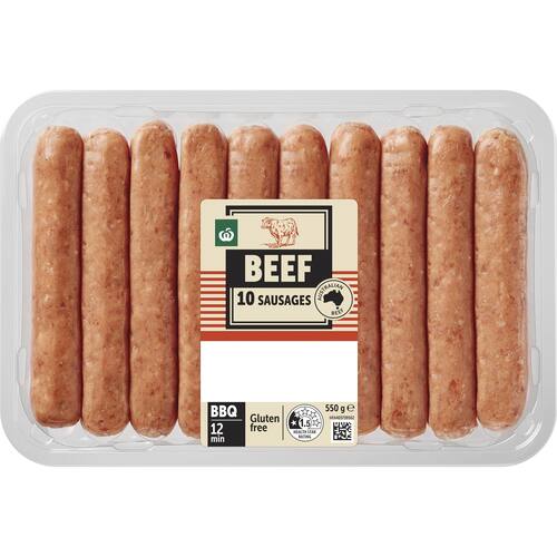 Woolworths 10 Beef Sausages 550g | bunch