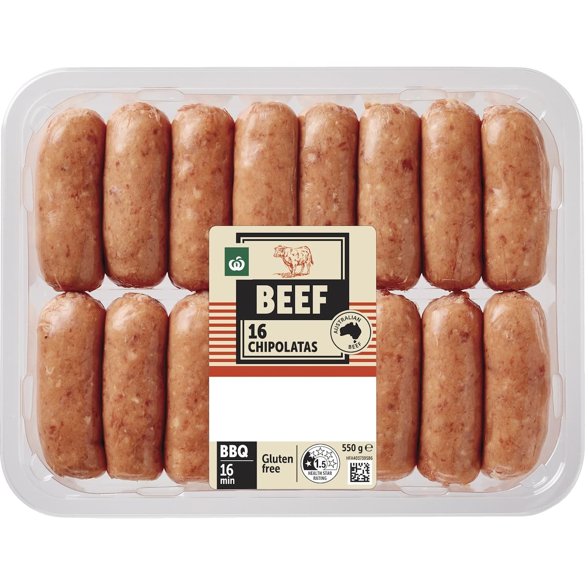 Woolworths 16 Beef Chipolatas 550g | bunch