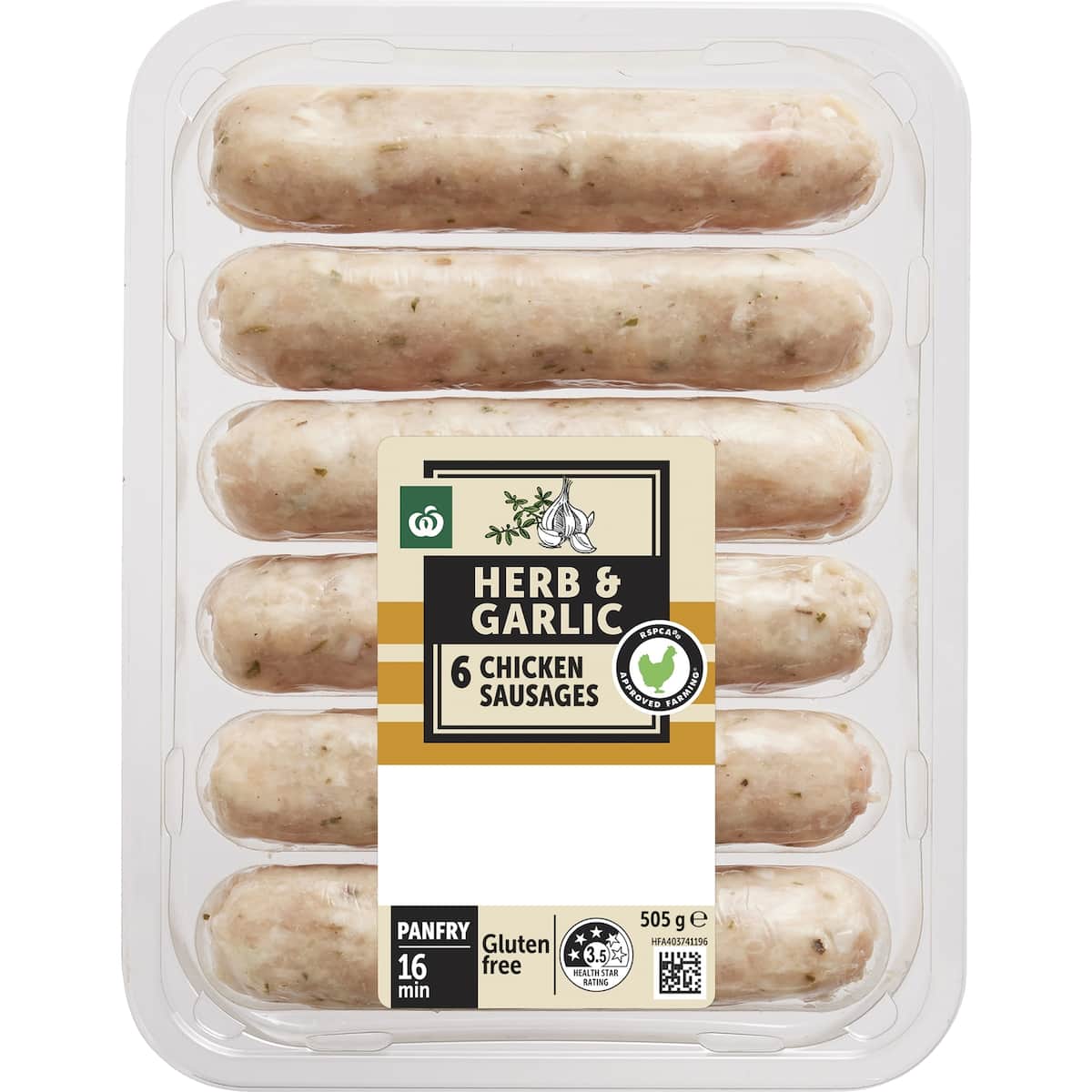 Woolworths 6 Herb & Garlic Chicken Sausages 505g | bunch