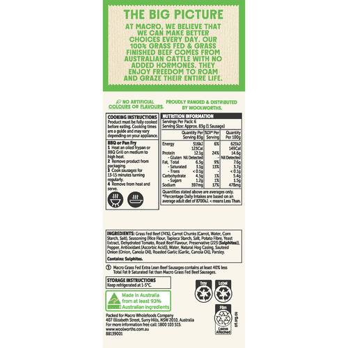 Macro Grass Fed 6 Extra Lean Beef Sausages 500g | bunch