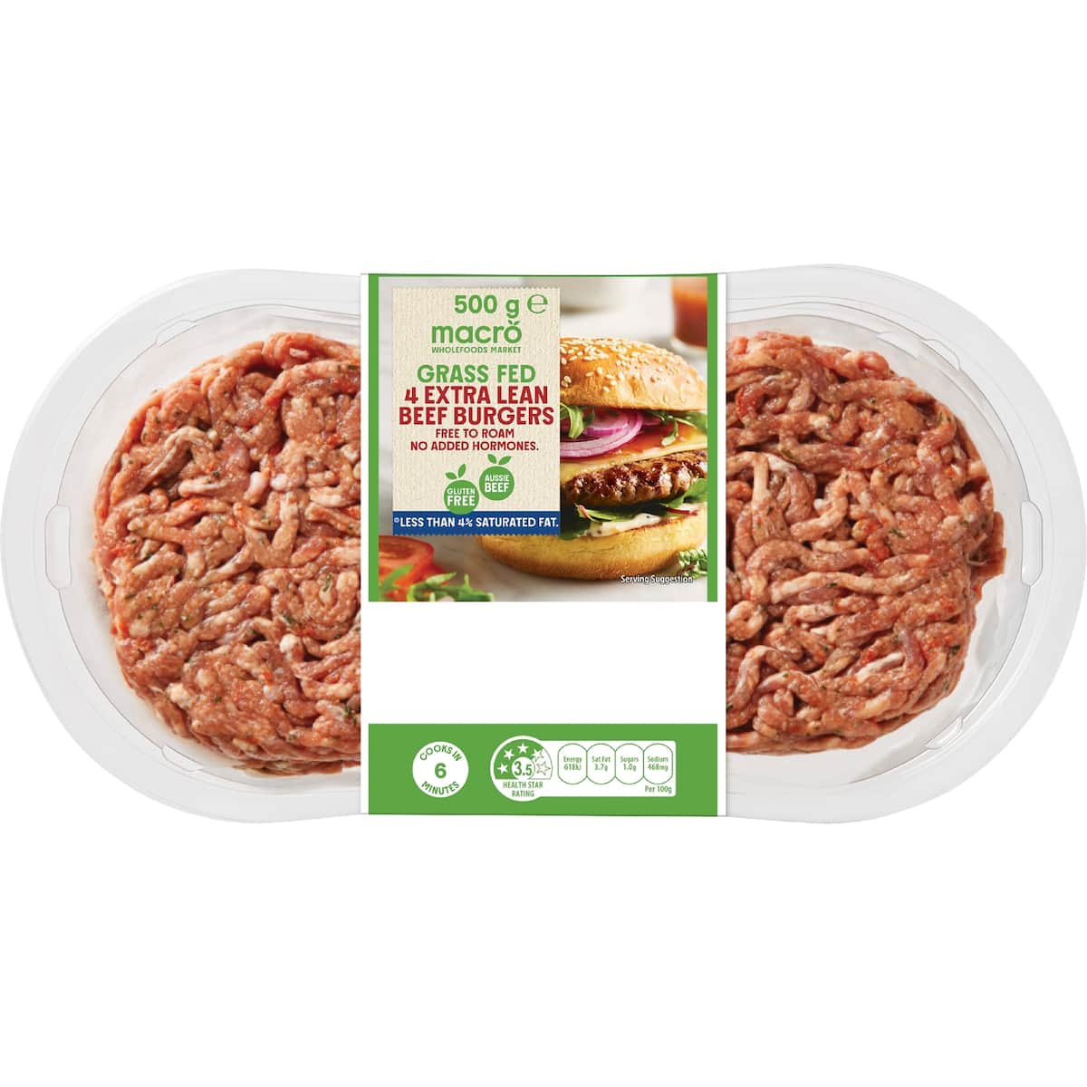 Macro Grass Fed 4 Extra Lean Beef Burgers 500g | bunch