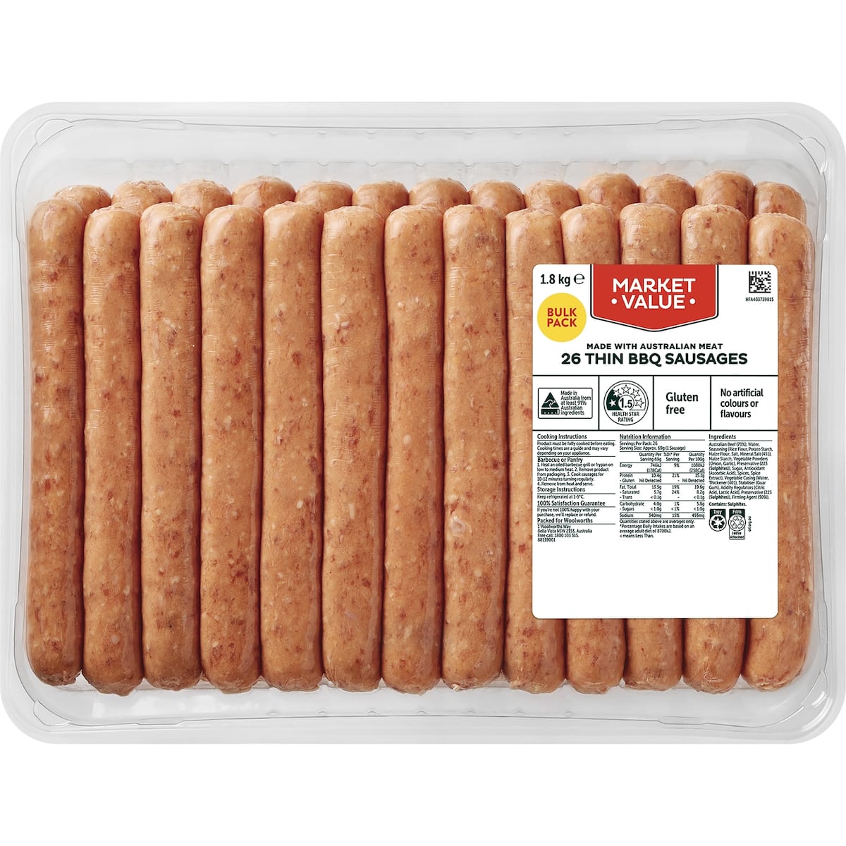 Market Value 26 Thin BBQ Sausages 1.8kg | bunch