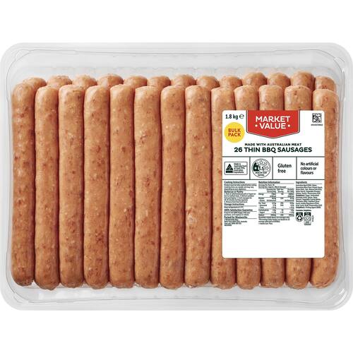 Market Value 26 Thin BBQ Sausages 1.8kg | bunch