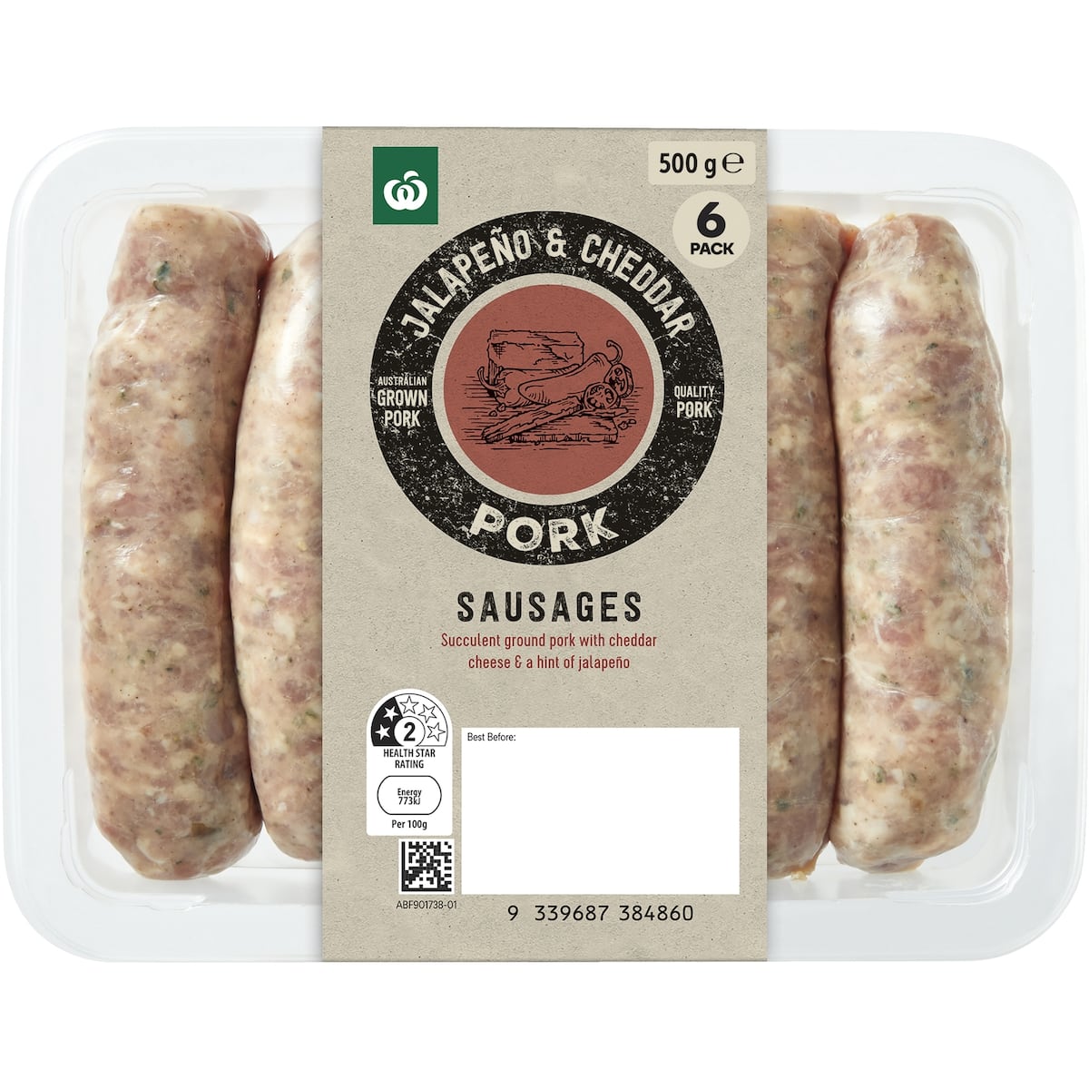 Woolworths Gourmet Pork Sausages With Jalapenos & Cheddar 500g | bunch
