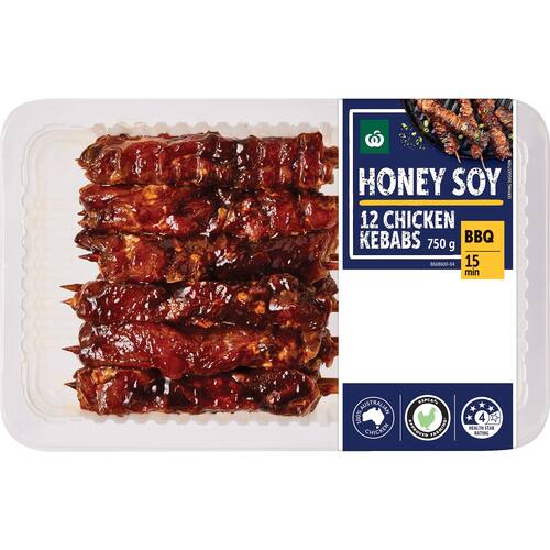 Woolworths 12 Chicken Kebabs Honey Soy 750g | bunch
