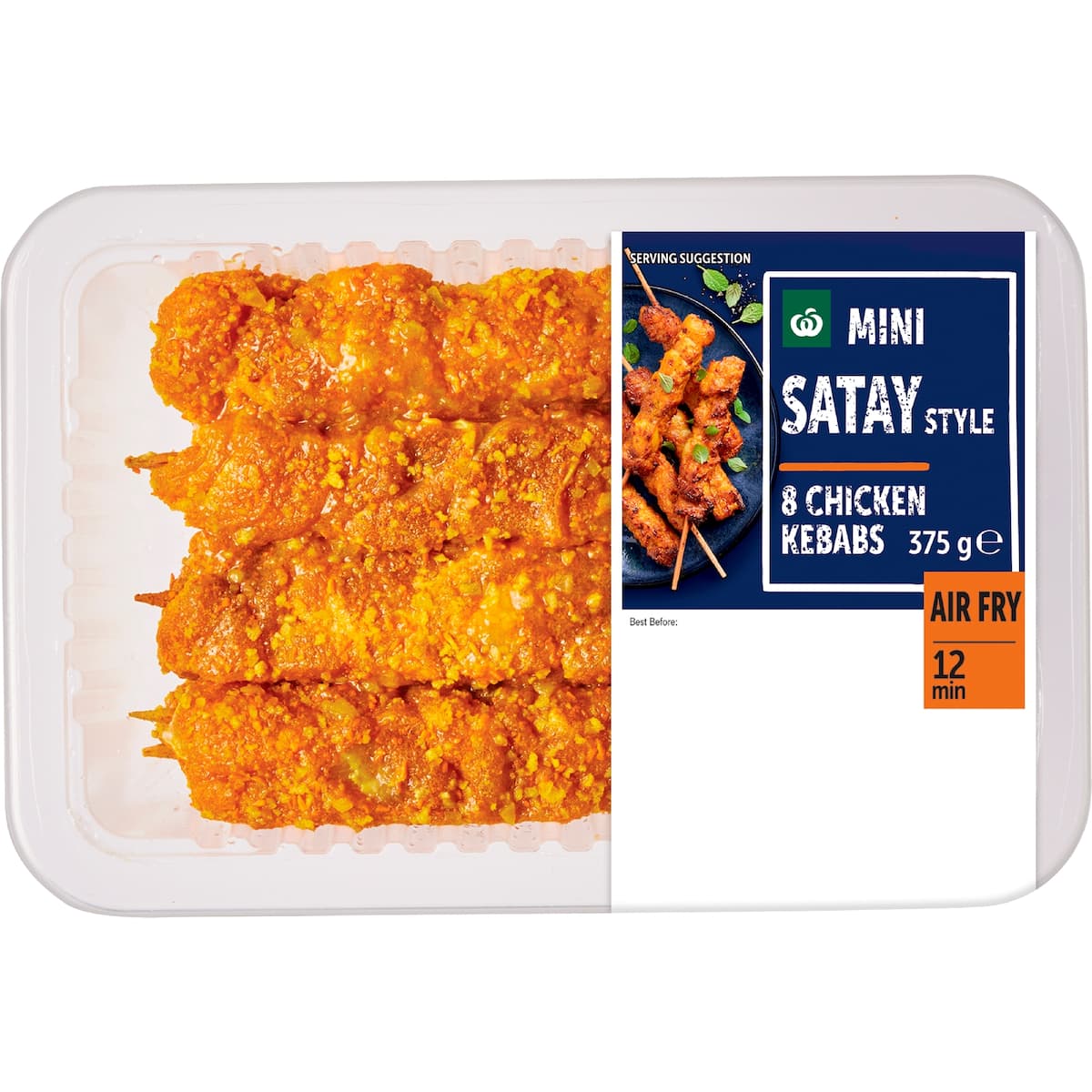 Woolworths 8 Mini Chicken Kebabs Satay Style 375g | bunch