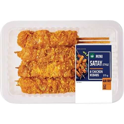 Woolworths 8 Mini Chicken Kebabs Satay Style 375 g | bunch