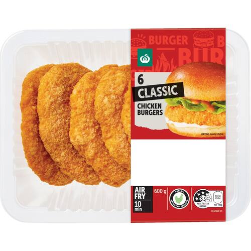 Woolworths 6 Classic Chicken Burgers 600g | bunch