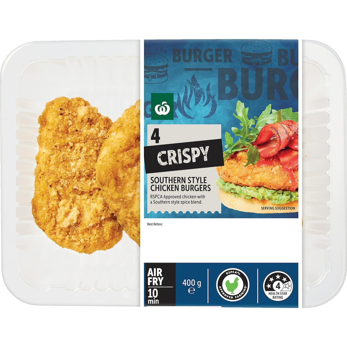 Woolworths 4 Crispy Southern Style Chicken Burgers 400g | bunch