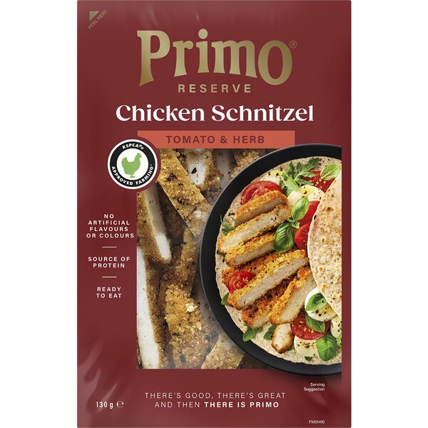 Primo Reserve Tomato & Herb Chicken Schnitzel 130g | Woolworths