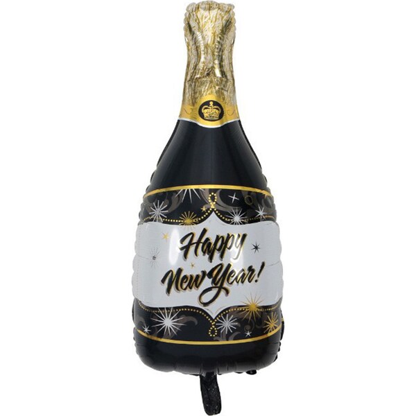 Whiz Pop Bang Happy New Year Bottle Balloon Black each | Woolworths