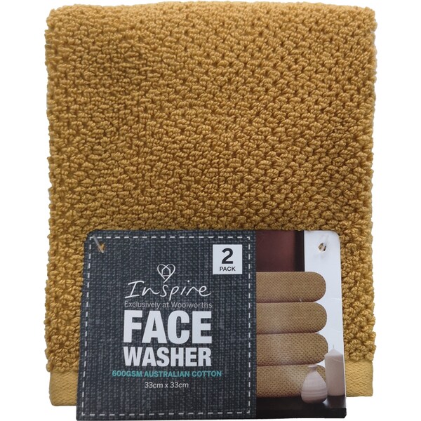 Inspire Face Washer Mustard 2 Pack | Woolworths