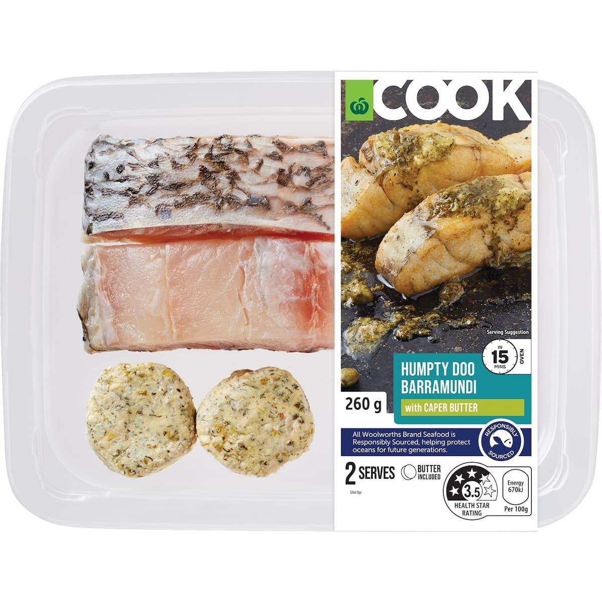 Woolworths COOK Humpty Doo Barramundi With Caper Butter 260g | bunch