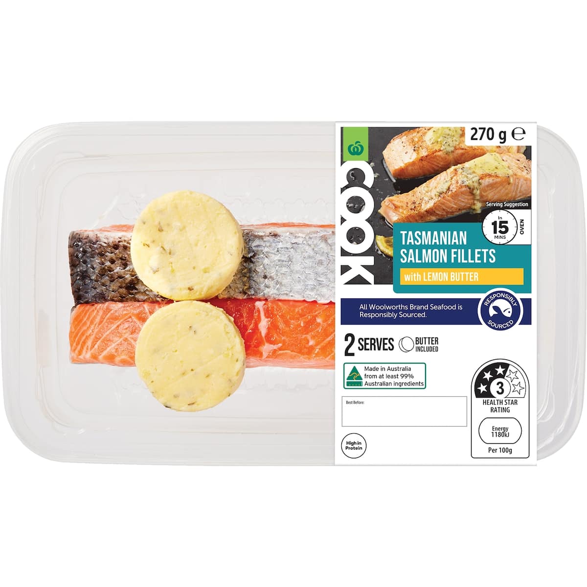 Woolworths COOK Tasmanian Salmon with Lemon Butter 270g-NSW,QLD | bunch
