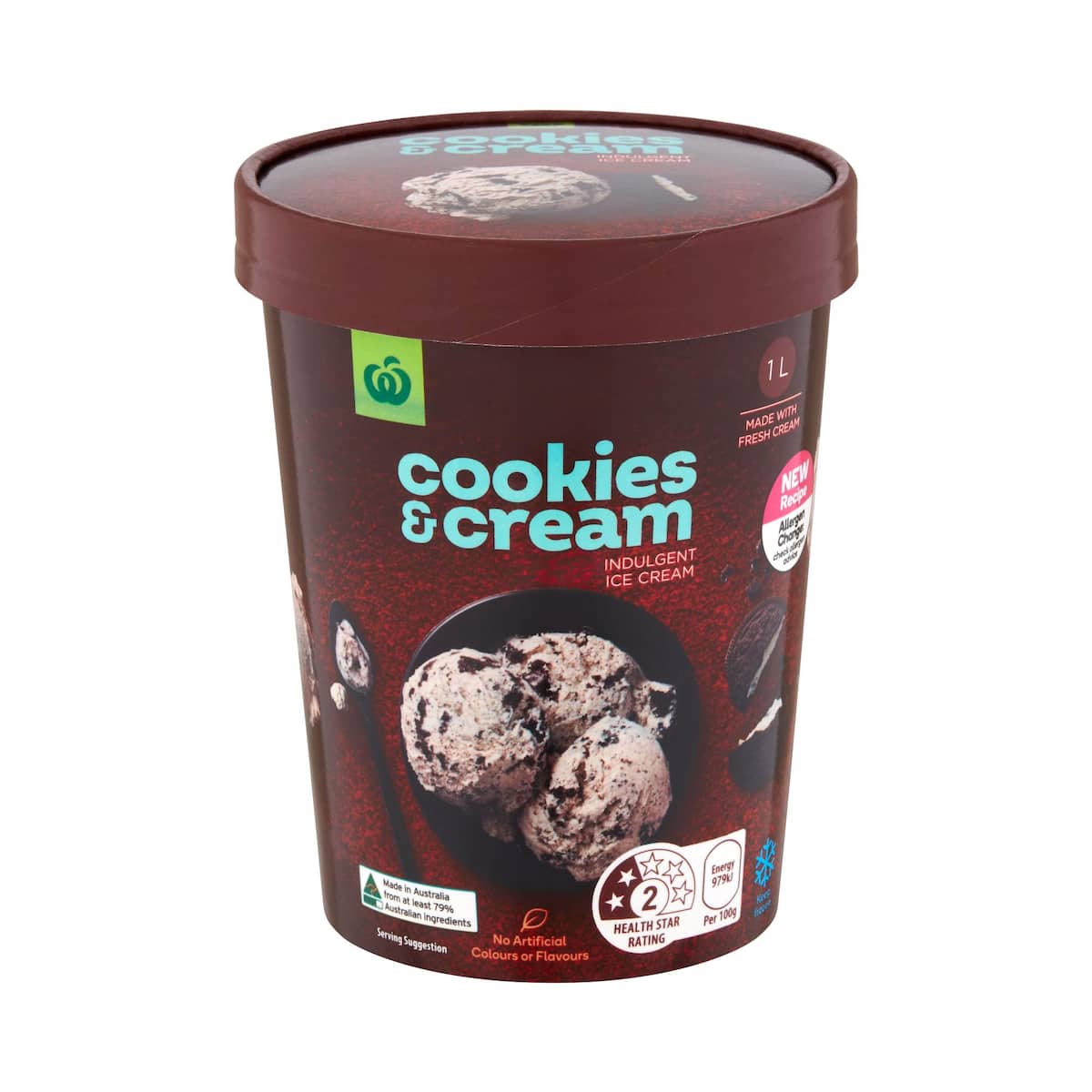 Woolworths Cookies and Cream Ice Cream 1L | bunch