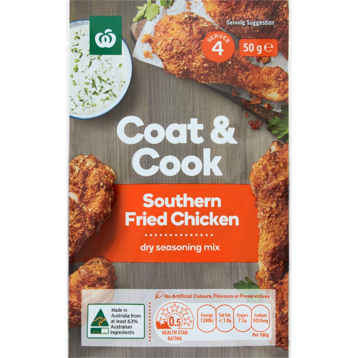 Woolworths Coat & Cook Seasoning Mix Southern Fried Chicken 50g | bunch