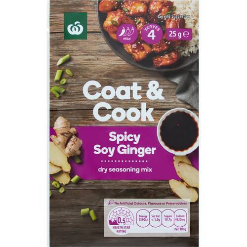 Woolworths Coat & Cook Spicy Soy Ginger 25g | bunch