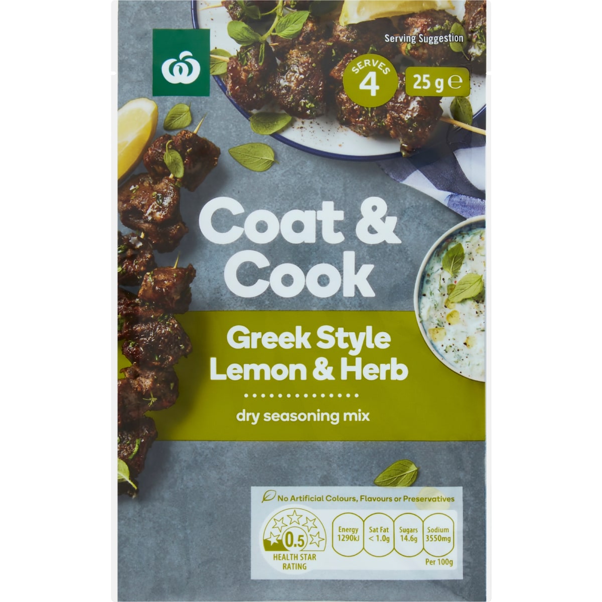 Woolworths Coat & Cook Seasoning Mix Greek Style Lemon & Herb 25g | bunch