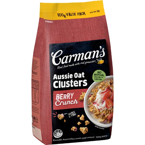 Carman's Aussie Oat Cluster Berry Crunch Value Pack 800g | Woolworths