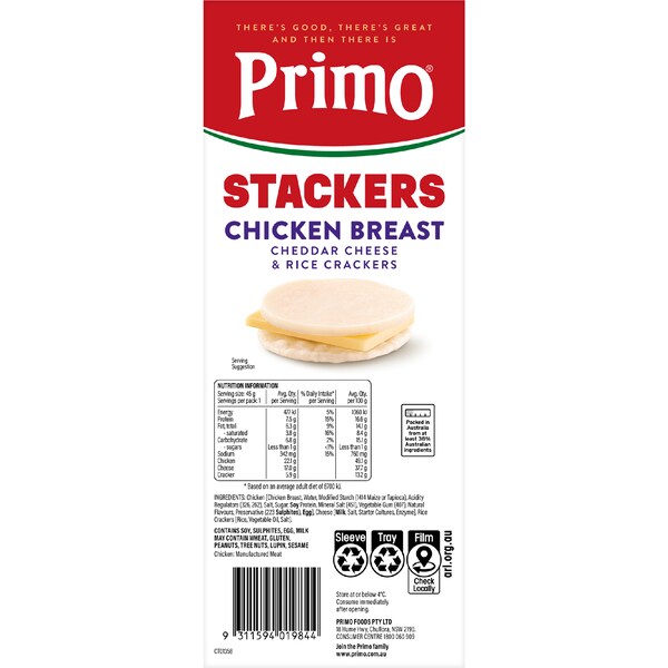 Primo Stackers Chicken Cheese & Crackers 45g | Woolworths