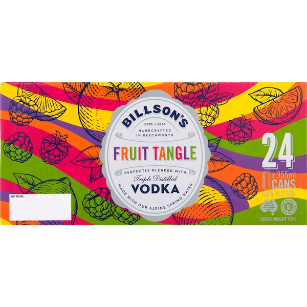 Billsons Vodka Fruit Tangle 355mL x 24 Pack | Woolworths