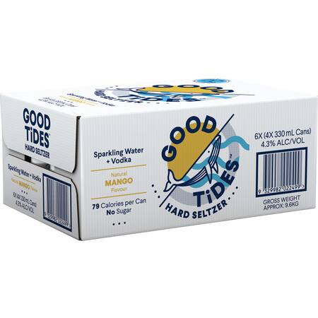Get Good Tides Mango Sparkling Water & Vodka Cans 330ml x 24 Case ...