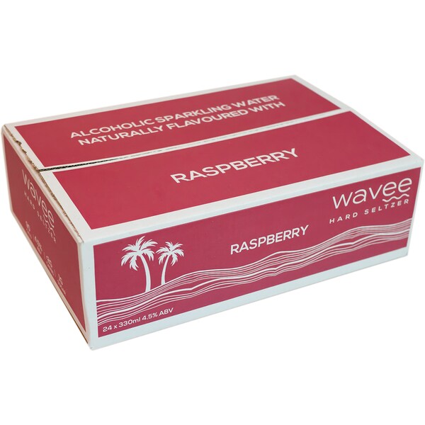 Wavee Hard Seltzer Raspberry Cans 330ml x24 Case | Woolworths
