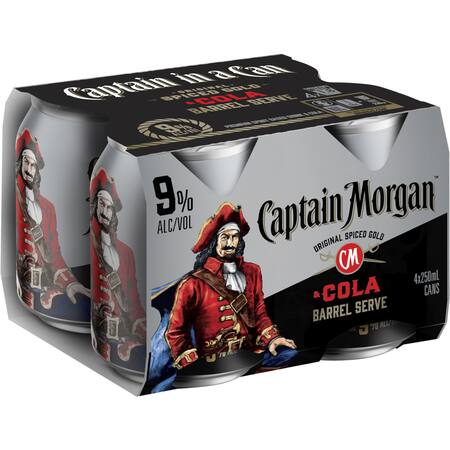 Get Captain Morgan Original Spiced Gold And Cola Barrel Serve Can 250mL ...