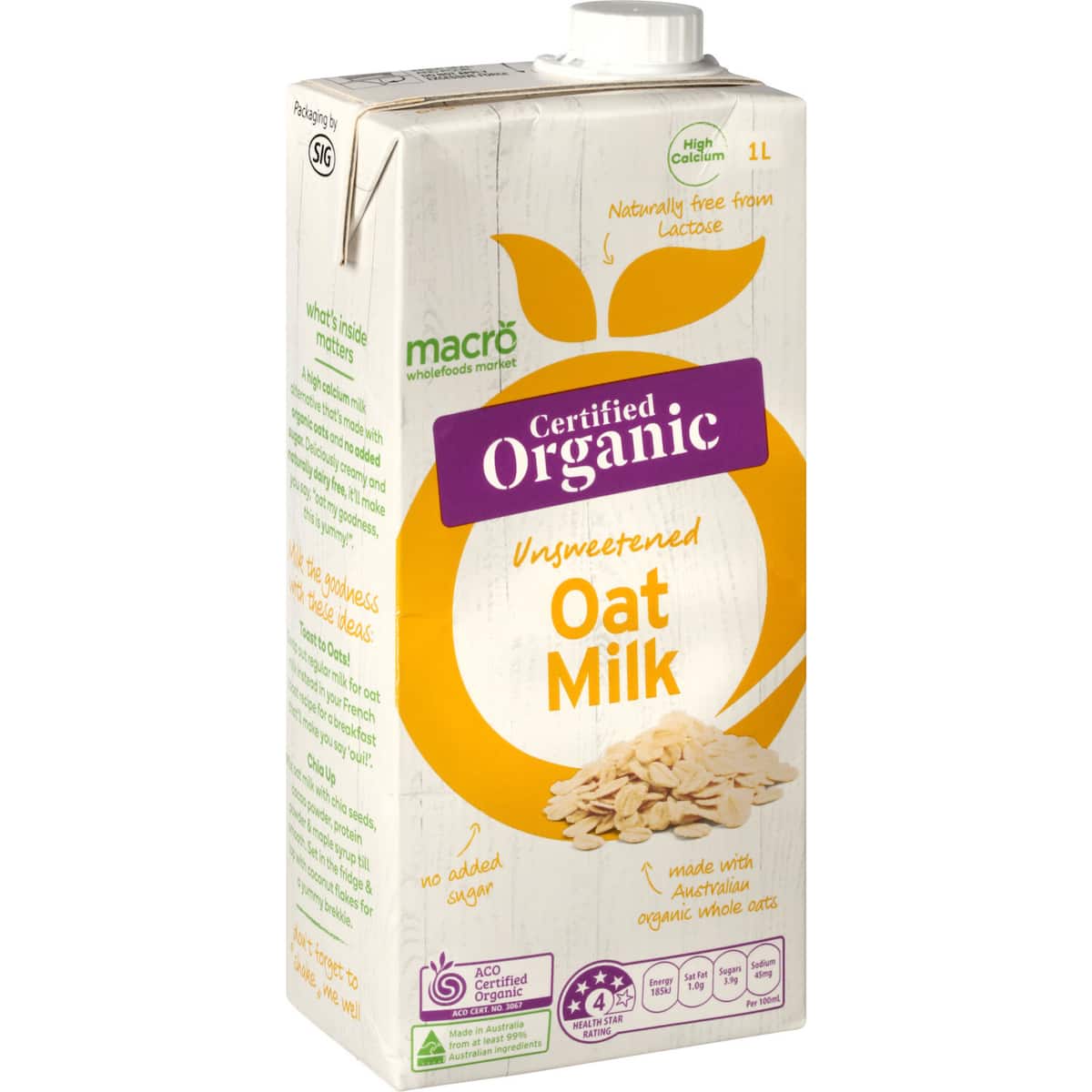 Macro Organic Oat Milk Unsweetened 1L | bunch