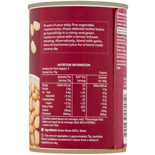 Woolworths Beans Butter 420g | bunch