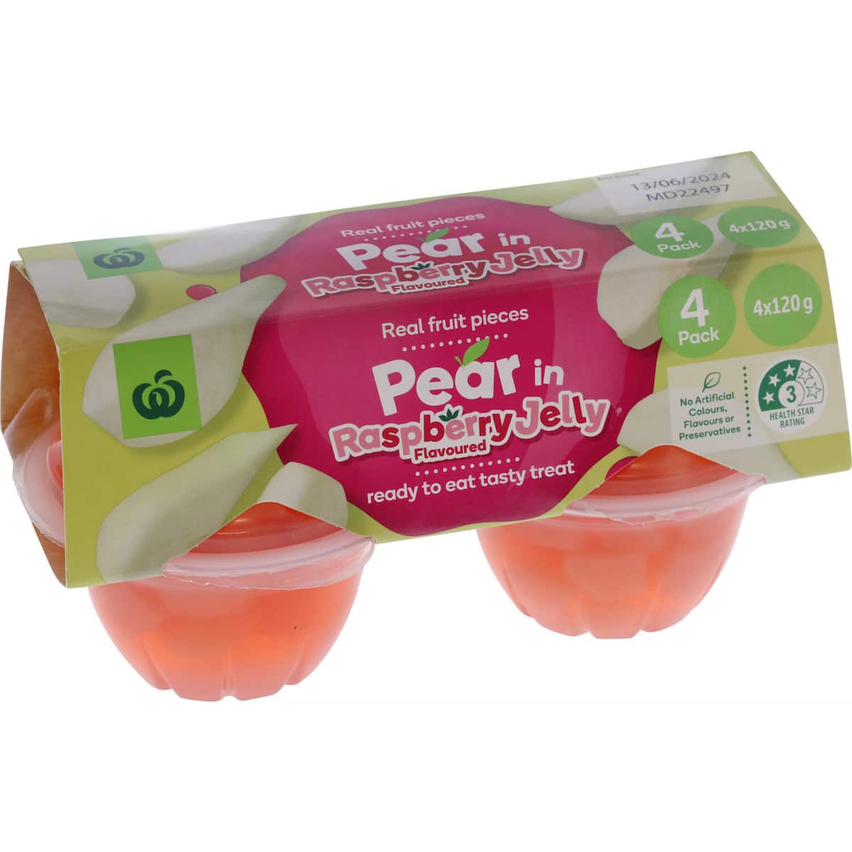 Woolworths Fruit Snack Pears In Raspberry Jelly 480G 4pk | bunch