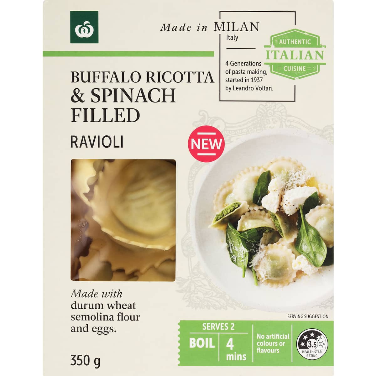 Woolworths Buffalo Spinach Ravioli 350g | bunch