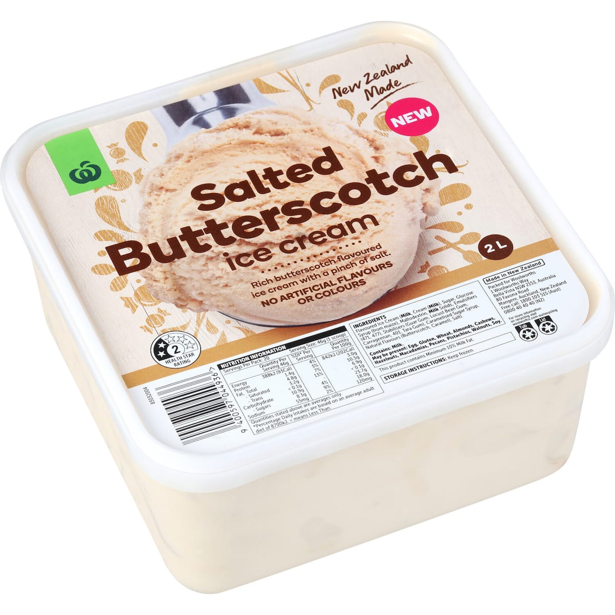 Woolworths Ice Cream Salted Butterscotch 2L | bunch