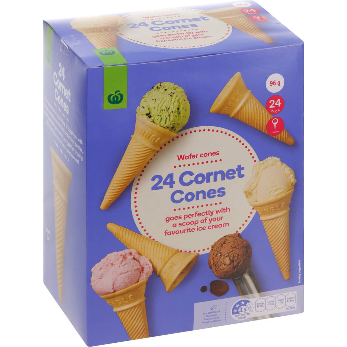 Woolworths Ice Cream Cones Cornet 24 96g | bunch