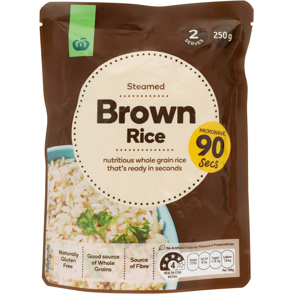 Woolworths Rice Microwavable Brown 250g | bunch