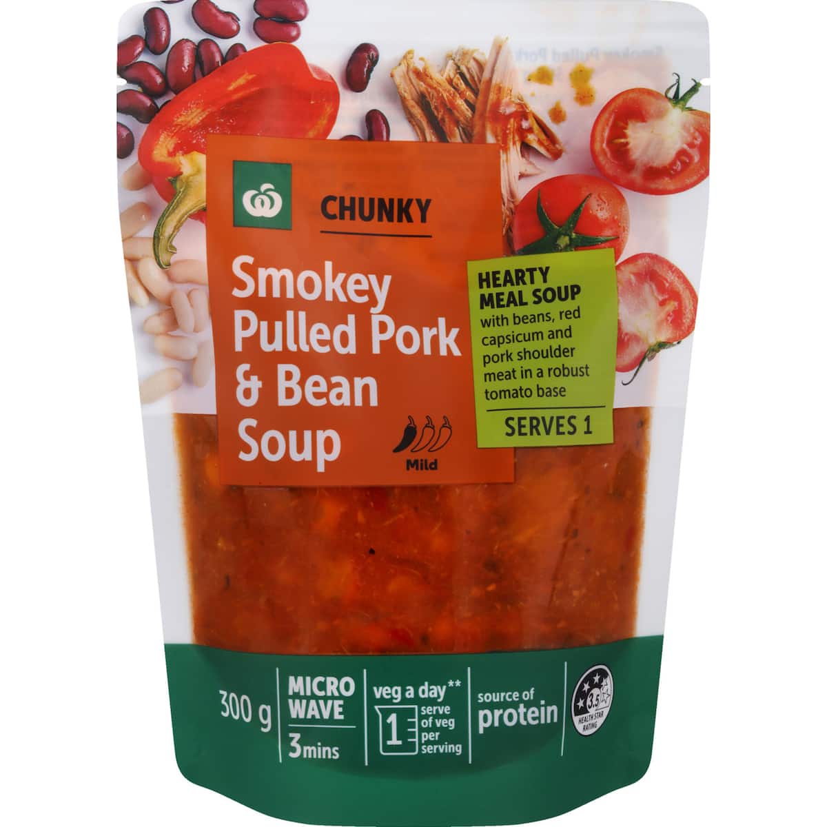 Woolworths Smokey pulled pork and bean soup 300g | bunch