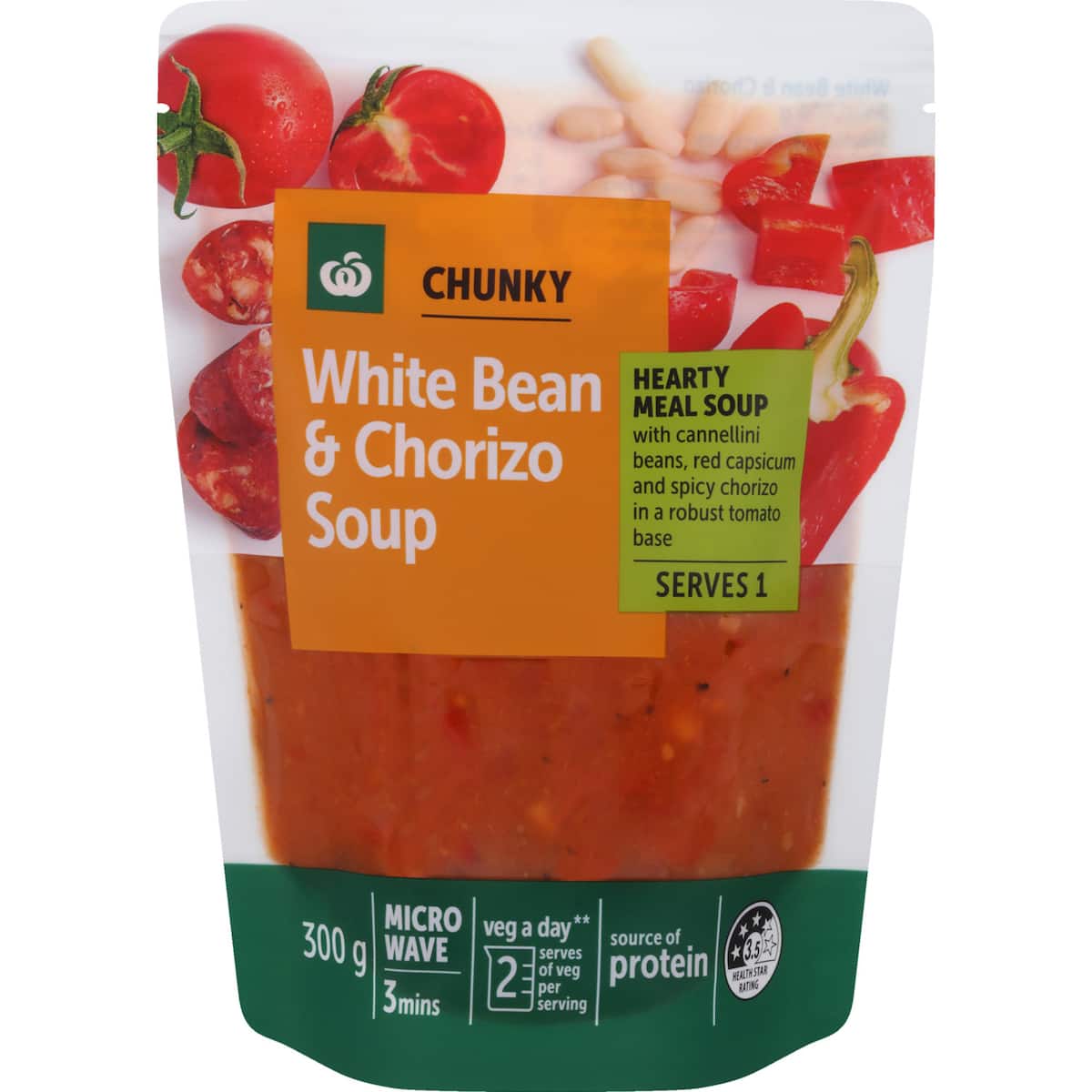 Woolworths White bean and chorizo soup 300g | bunch