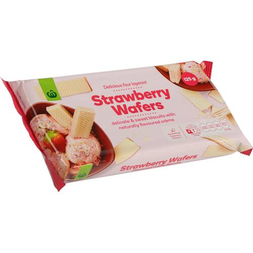 Woolworths Strawberry Creme Wafers 125G | bunch